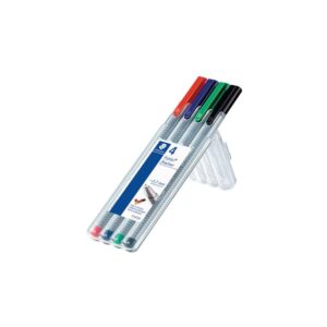 STAEDTLER 334 SB4 Triplus Fineliner Superfine Pen, 0.3mm Line Width - Assorted Office Colours (Desktop Box of 4)