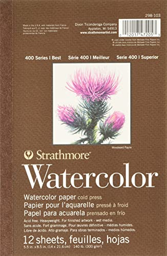 Strathmore (298-103 400 Series Watercolor Pad, 5.5"x8.5", 12 Sheets , White