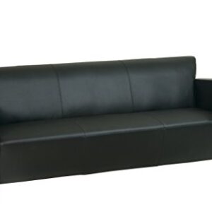 Office Star Modern Leather Sofa with Cherry Finish Legs, Black