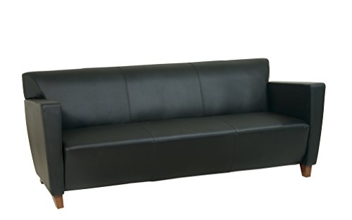 Office Star Modern Leather Sofa with Cherry Finish Legs, Black