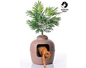 Good Pet Stuff, The Original Hidden Litter Box, Artificial Plants & Enclosed Cat Planter Litter Box, Vented & Odor Filter, Easy to Clean, Mocha Brown