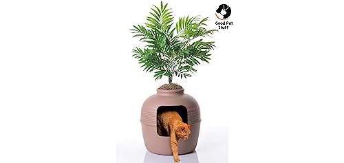 Good Pet Stuff, The Original Hidden Litter Box, Artificial Plants & Enclosed Cat Planter Litter Box, Vented & Odor Filter, Easy to Clean, Mocha Brown