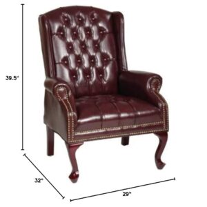 Office Star TEX Traditional Queen Anne Style Chair with Thick Padded Seat and Lumbar Support Back with Royal Cherry Finish Wood Legs, Jamestown Oxblood Vinyl