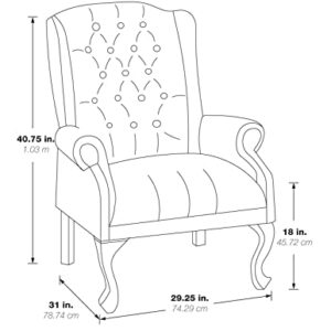 Office Star TEX Traditional Queen Anne Style Chair with Thick Padded Seat and Lumbar Support Back with Royal Cherry Finish Wood Legs, Jamestown Oxblood Vinyl