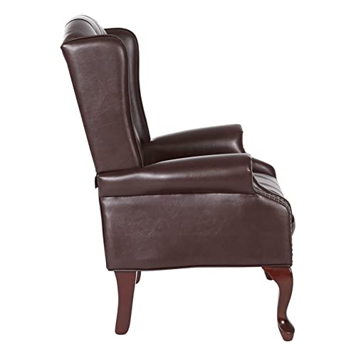 Office Star TEX Traditional Queen Anne Style Chair with Thick Padded Seat and Lumbar Support Back with Royal Cherry Finish Wood Legs, Jamestown Oxblood Vinyl