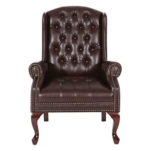 Office Star TEX Traditional Queen Anne Style Chair with Thick Padded Seat and Lumbar Support Back with Royal Cherry Finish Wood Legs, Jamestown Oxblood Vinyl