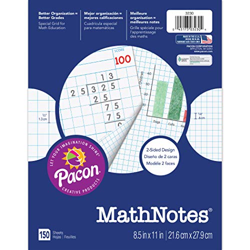 MathNOtes 3230 3-Hole Punched Grid Paper, 8-1/2" x 11" Size, 1/2" Grid Ruling (Pack of 150)