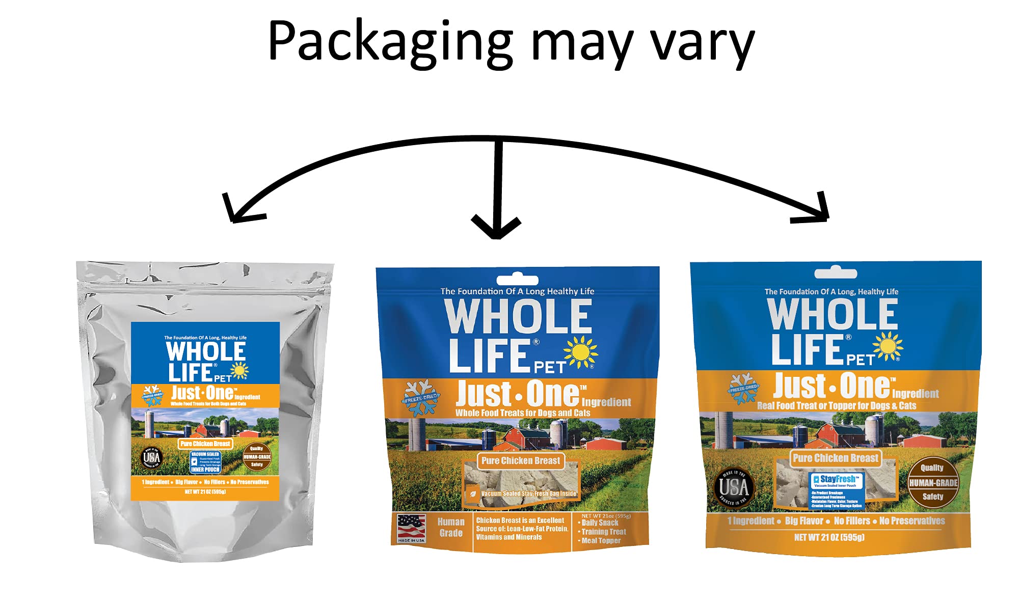 Whole Life Pet Just One Chicken Dog and Cat Value Packs - Human Grade, Freeze Dried, One Ingredient - Protein Rich, Grain Free, Made in The USA