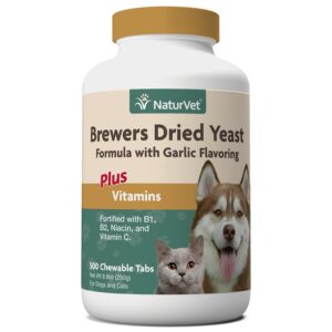 naturvet – brewer’s dried yeast formula with garlic flavoring – plus vitamins – supports healthy skin & glossy coat –fortified with b-1, b-2, niacin & vitamin c –for dogs & cats (500 tablets)