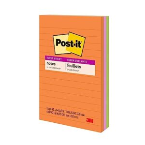 Post-it Super Sticky Notes, 4x6 in, 3 Pads, 2x the Sticking Power, Energy Boost Collection, Bright Colors, Recyclable (660-3SSUC)