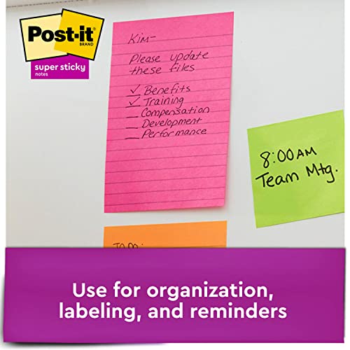 Post-it Super Sticky Notes, 4x6 in, 3 Pads, 2x the Sticking Power, Energy Boost Collection, Bright Colors, Recyclable (660-3SSUC)