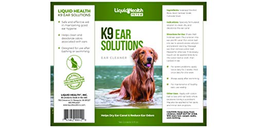 LIQUIDHEALTH 12 Fl Oz K9 Dog Ear Cleaner Wash Solutions - Infection Cleaning Hygiene Treatment Drops for Dogs, Canines and Puppies