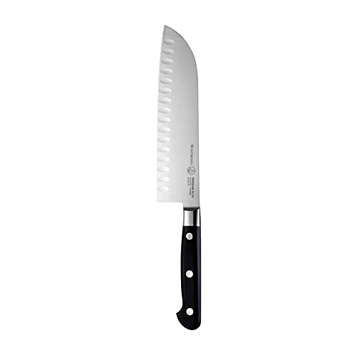 Messermeister Meridian Elite 7” Kullenschliff Santoku Knife - Japanese Chef’s Knife - German Steel Alloy Blade - Rust Resistant & Easy to Maintain