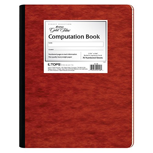 Ampad Gold Fibre Computation Book, Red Cover, Ivory Paper, Letter Size, 4 Square Inch Rule, 76 Sheets, 1 Each (22-156)