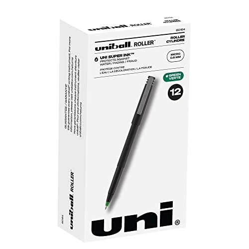 UNI 60154 Uni-Ball Roller Pen Rollerball, Green, Micro 12 pk