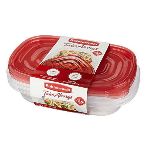 Rubbermaid TakeAlongs Rectangle Food Storage Container, 4 Cup, Tint Chili, 3 Count