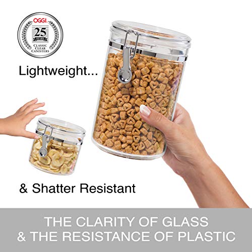 Oggi 5pc Clear Canister Set with Clamp Lids Airtight Containers in Sizes Ideal for Kitchen & Pantry Storage of Bulk, Dry Foods Including Flour, Sugar, Coffee, Rice, Tea, Spices & Herbs