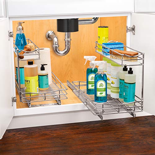 LYNK PROFESSIONAL® Slide Out Under Sink Cabinet Organizer - Lifetime Limited Warranty - Sliding Storage for Inside Kitchen Cabinet or Under Sink - 11.5 in. wide x 21 inch deep - Chrome