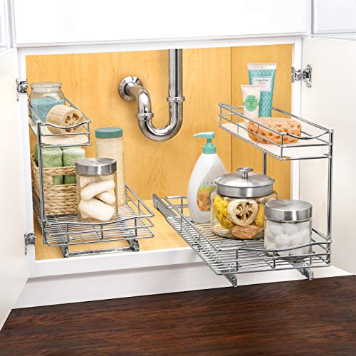 LYNK PROFESSIONAL® Slide Out Under Sink Cabinet Organizer - Lifetime Limited Warranty - Sliding Storage for Inside Kitchen Cabinet or Under Sink - 11.5 in. wide x 21 inch deep - Chrome