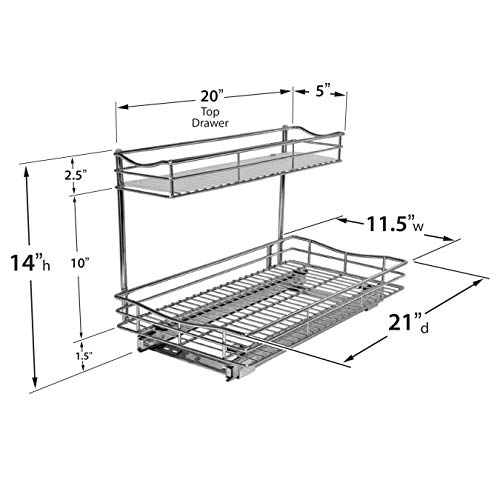 LYNK PROFESSIONAL® Slide Out Under Sink Cabinet Organizer - Lifetime Limited Warranty - Sliding Storage for Inside Kitchen Cabinet or Under Sink - 11.5 in. wide x 21 inch deep - Chrome