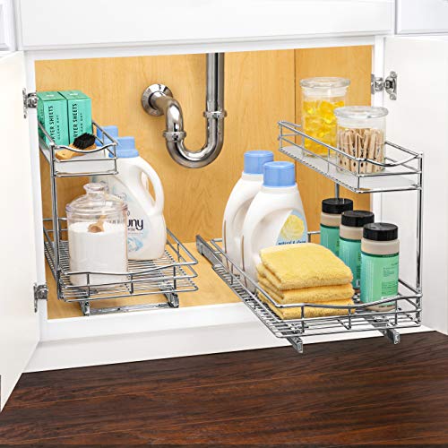 LYNK PROFESSIONAL® Slide Out Under Sink Cabinet Organizer - Lifetime Limited Warranty - Sliding Storage for Inside Kitchen Cabinet or Under Sink - 11.5 in. wide x 21 inch deep - Chrome