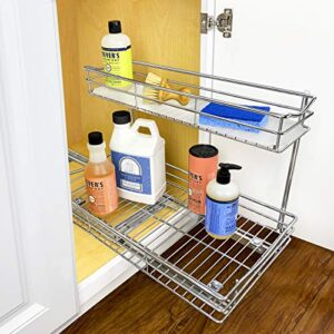 LYNK PROFESSIONAL® Slide Out Under Sink Cabinet Organizer - Lifetime Limited Warranty - Sliding Storage for Inside Kitchen Cabinet or Under Sink - 11.5 in. wide x 21 inch deep - Chrome