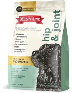 the missing link hip & joint probiotics superfood supplement powder for dogs - omegas 3&6, fiber, glucosamine, chondroitin, msm, ha - cartilage & bone health, joint mobility & flexibility - 5lb