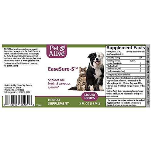 PetAlive EaseSure-S - All Natural Herbal Supplement for Symptoms of Pet Seizures - Reduces Involuntary Muscle Movements and Twitching in Dogs and Cats - 59 mL