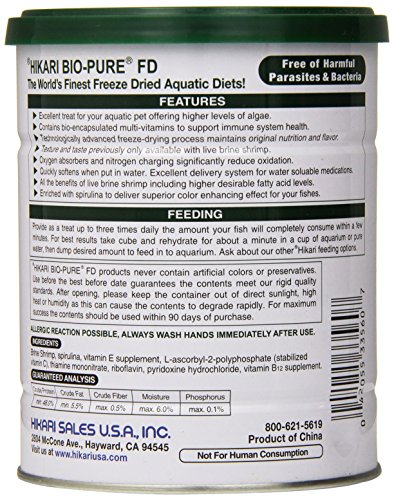 Hikari Bio-Pure Freeze Dried Spirulina Brine Shrimp Cubes for Pets, 1.76-Ounce