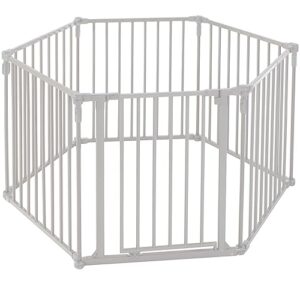 toddleroo by north states 3 in 1 metal superyard: 151" long extra wide baby gate, barrier or play yard. hardware or freestanding, 6 panels, 10 sq.ft. enclosure (30" tall, taupe)