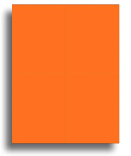 Blank Colored 4-up Postcard Paper by Desktop Publishing Supplies - 25 Sheets / 100 Postcards Pack - Printable with Laser or Inkjet Printer - Plain Matte Cardstock (Bright Orange)