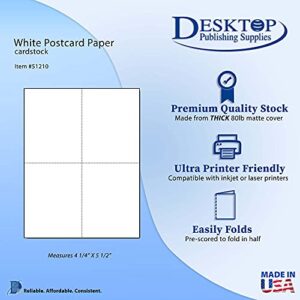 Heavyweight Blank Postcard Paper for Printing - White - 250 Sheets / 1000 Postcards - Perforated 4 per Sheet - Thick 80lb Cover Cardstock - Inkjet/Laser Printable