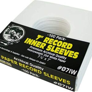 (100) Archival Quality Acid-Free Heavyweight Paper Inner Sleeves for 7" Vinyl Records #07IW