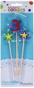 amscan # 3 star decorative pick candles, 5" & 7", multicolor