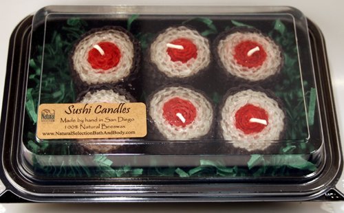 Sushi Natural Beeswax Candles Boxed Set of 6 - red