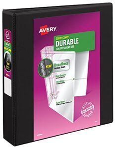 avery durable view 3 ring binder, 1-1/2 inch slant rings, 1 black binder (17021)