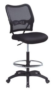 space seating deluxe airgrid back with mesh seat, adjustable footring, pneumatic seat height adjustment and nylon base drafting chair, black