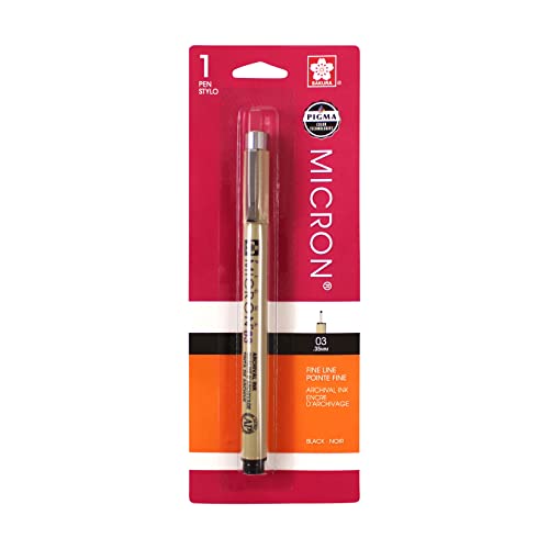 Sakura 30381 Pigma Micron Blister Card 03 Ink Pen, 0.35-mm, Black