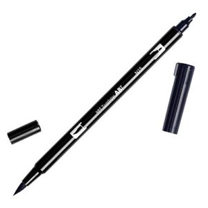 tombow 56621 dual brush pen, n15 - black, 1-pack. blendable, brush and fine tip marker