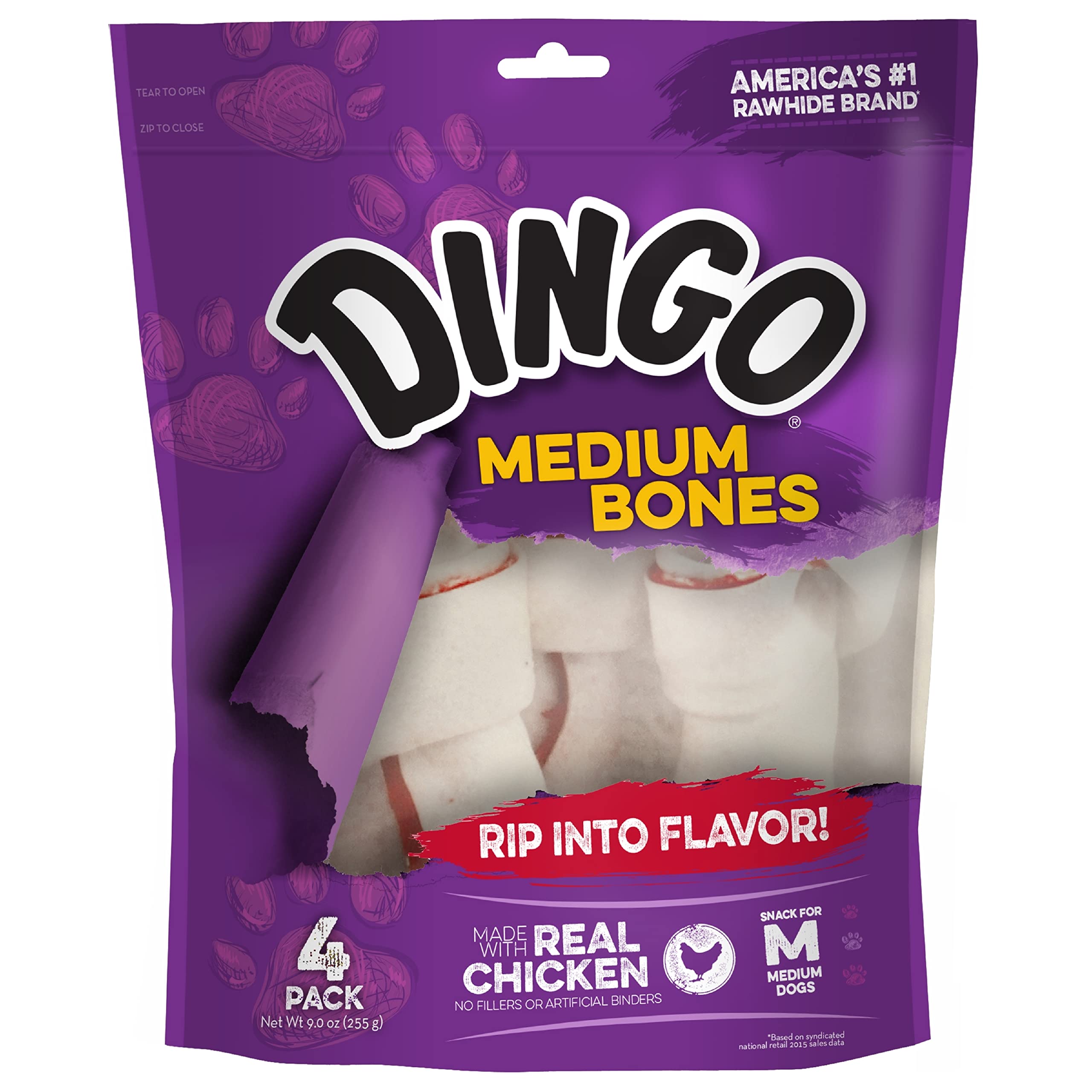 Dingo Premium Medium Bones, Rawhide For Dogs, Made With Real Chicken