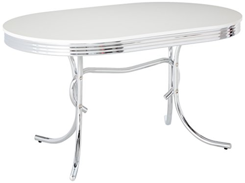 Coaster Retro Oval Dining Table White and Chrome