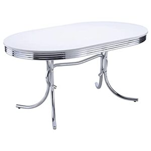 Coaster Retro Oval Dining Table White and Chrome