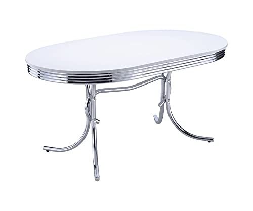 Coaster Retro Oval Dining Table White and Chrome