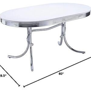 Coaster Retro Oval Dining Table White and Chrome