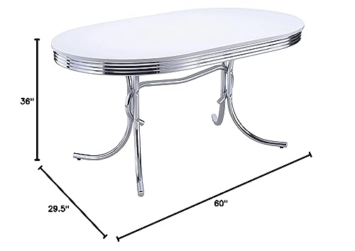 Coaster Retro Oval Dining Table White and Chrome