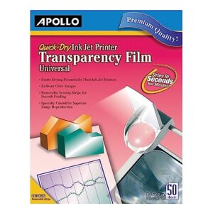 apollo quick-dry universal inkjet transparency film, box of 50