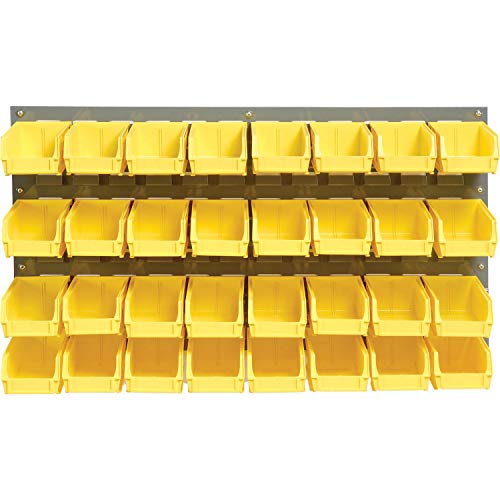 Global Industrial Wall Bin Rack Panel with (32) Yellow Bins, 36x7x19