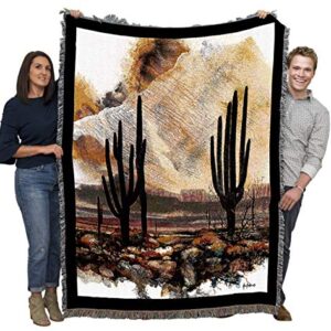 Sonoran Sentinels Blanket by Adin Shade - Southwest Scenic - Gift for Horse Lovers - Western Tapestry Throw Woven from Cotton - Made in The USA (72x54)