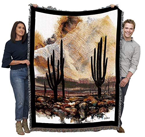 Sonoran Sentinels Blanket by Adin Shade - Southwest Scenic - Gift for Horse Lovers - Western Tapestry Throw Woven from Cotton - Made in The USA (72x54)