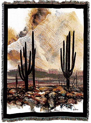 Sonoran Sentinels Blanket by Adin Shade - Southwest Scenic - Gift for Horse Lovers - Western Tapestry Throw Woven from Cotton - Made in The USA (72x54)